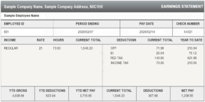 Sample Pay Stub - Canada Online Pay Stub Generator